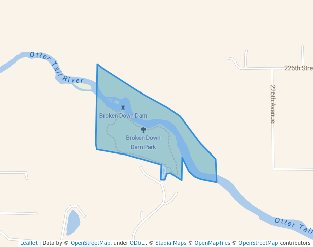 Broken Down Dam Park in Fergus Falls | Map and Routes