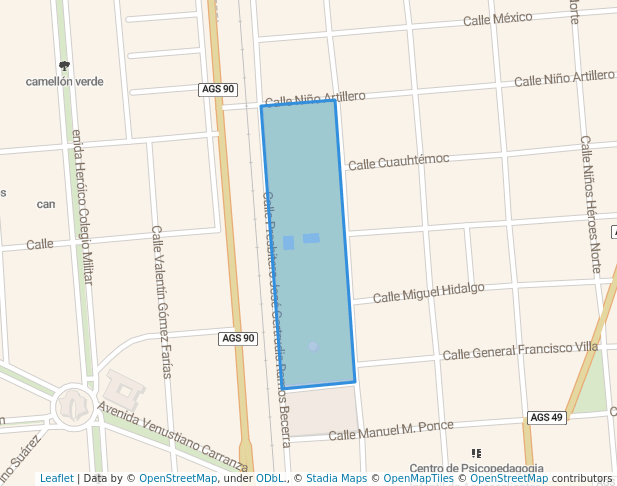 Parque Jose Ma. Morelos y Pavón in Pabellón de Arteaga | Map and Routes
