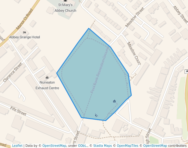 Pool Bank Park in Nuneaton | Map and Routes