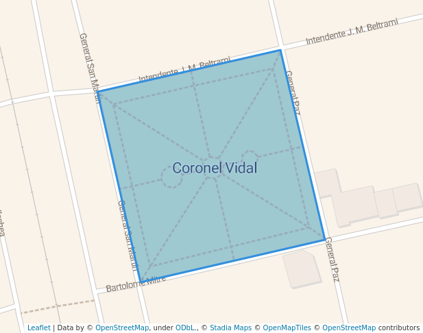 Plaza Libertad in Coronel Vidal | Map and Routes