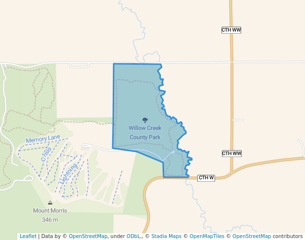 Willow Creek County Park in Wild Rose | Map and Routes