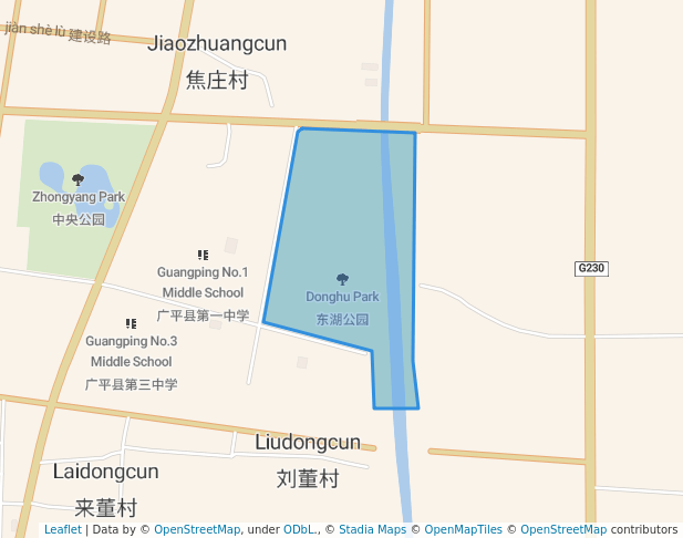 Donghu Park in Han Dan Shi | Map and Routes