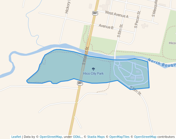 Hico City Park in Hico | Map and Routes