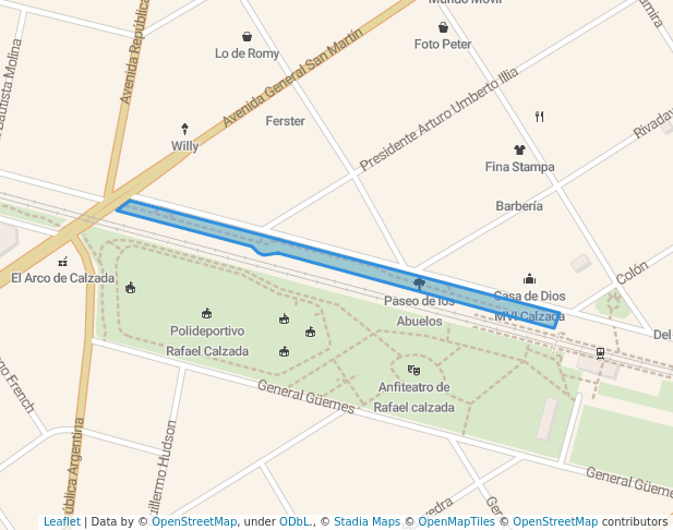 Paseo de los Abuelos in Rafael Calzada | Map and Routes