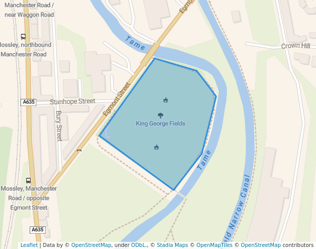 King George Fields in Mossley | Map and Routes
