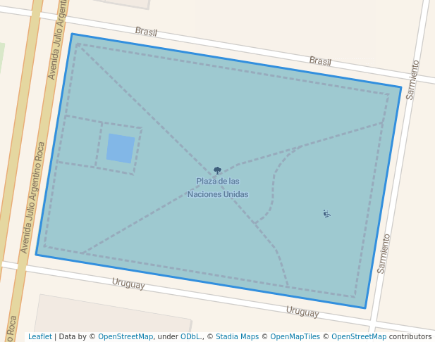 Plaza de las Naciones Unidas in General Roca | Map and Routes