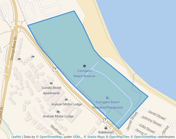 Corrigans Beach Reserve in Batehaven | Map and Routes