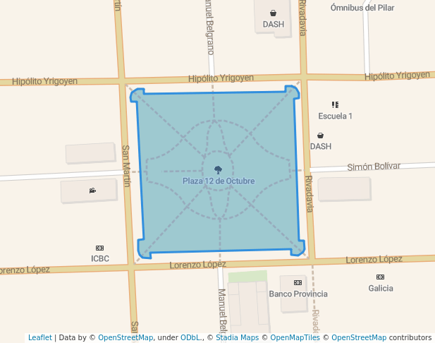 Plaza 12 de Octubre in Pilar | Map and Routes