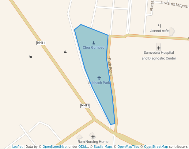 Subhash Park in Narnaul | Map and Routes