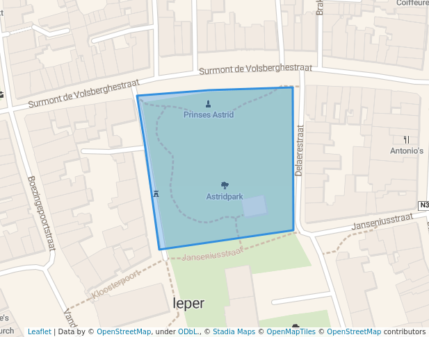 Astridpark in Ieper | Map and Routes