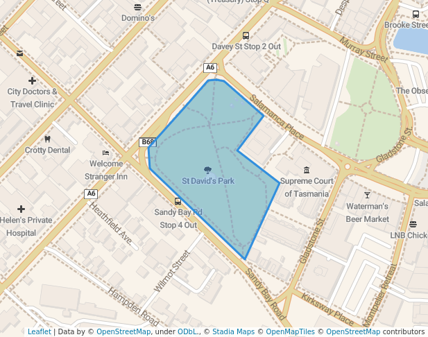 St David's Park in Hobart | Map and Routes