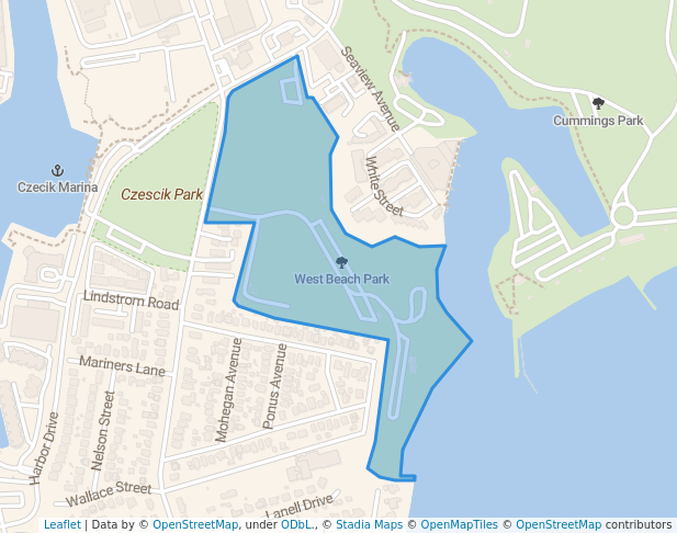 West Beach Park in Stamford | Map and Routes