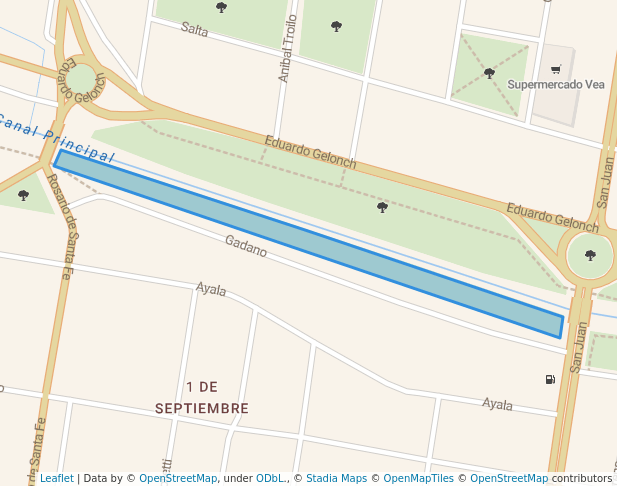 Paseo Canal Grande Sur in General Roca | Map and Routes