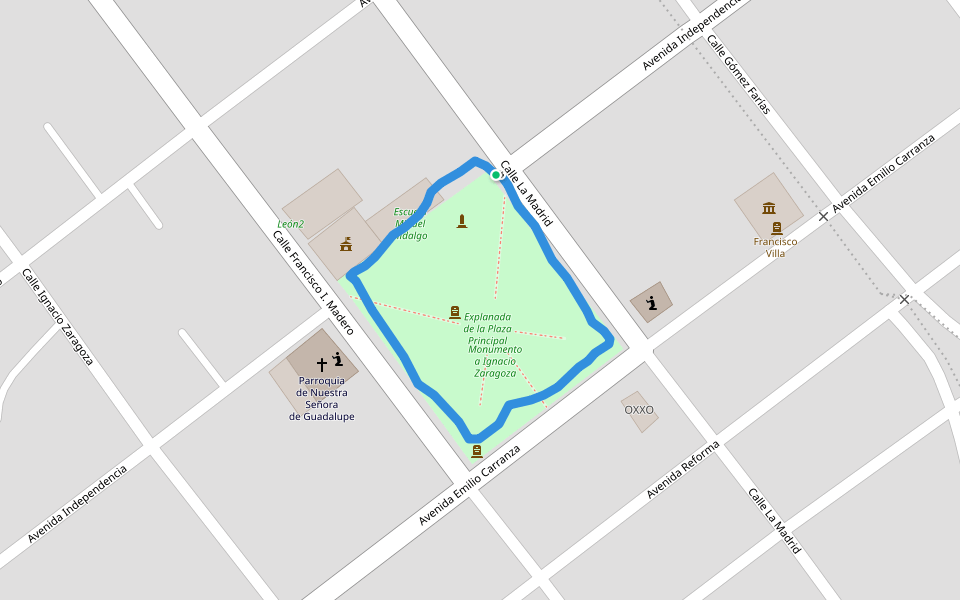 Esplanade of the Main Square in Coahuila de Zaragoza | Walking Map