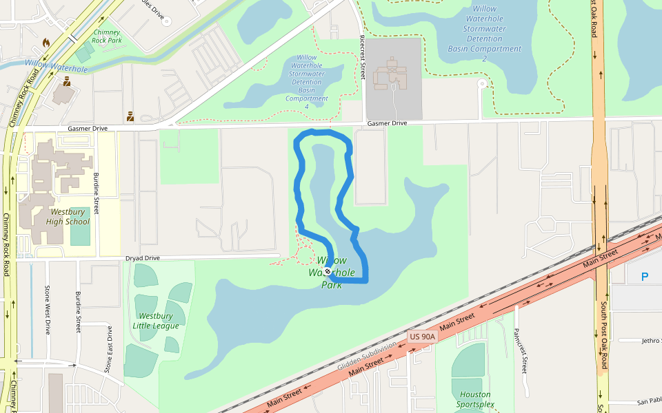 Willow Waterhole Park in Texas | Walking Map