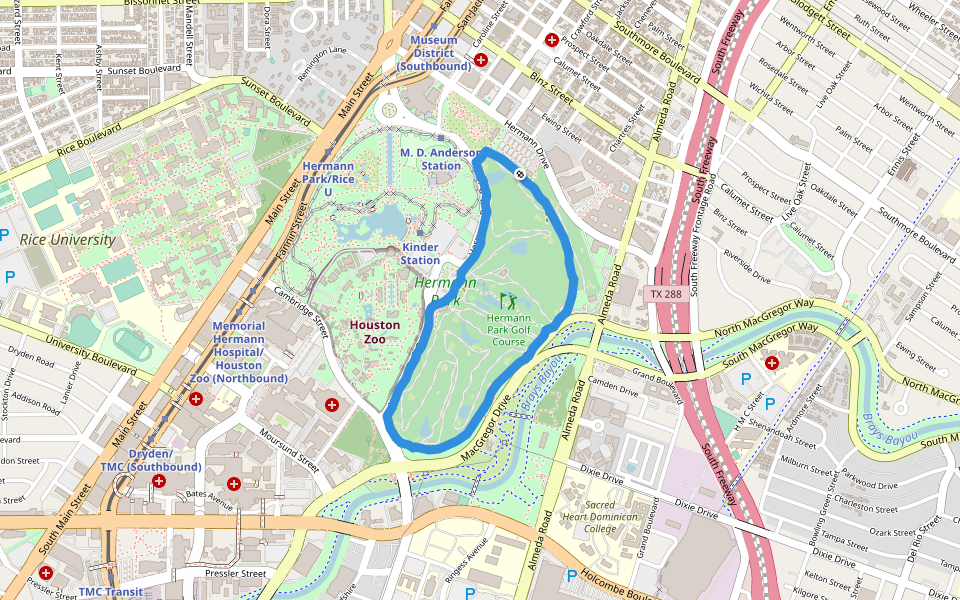 Hermann Park in Texas | Walking Map