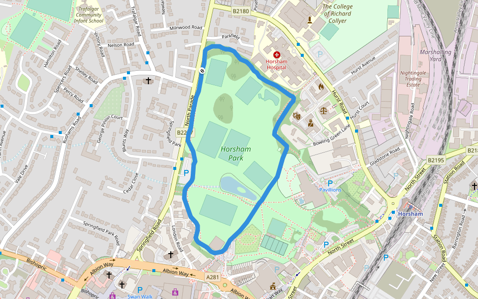 Horsham Park in England | Walking Map
