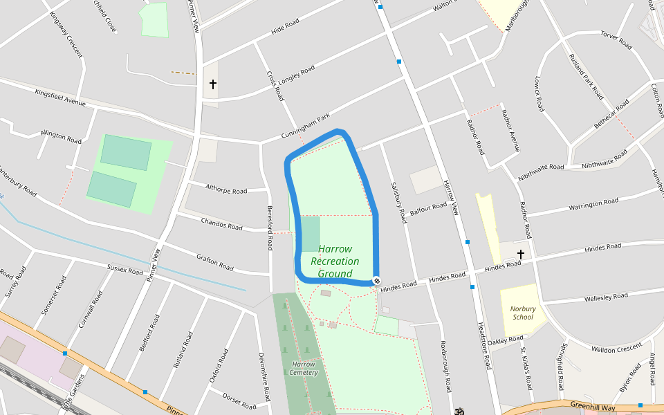 Harrow Recreation Ground in England | Walking Map