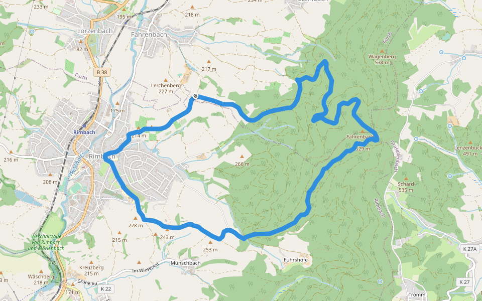 순환 하이킹 코스 Rimbach 3: Hochwald-Weg in Hessen | Walking Map