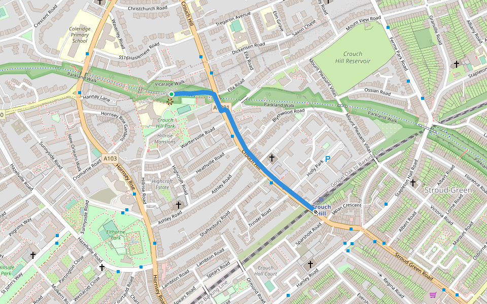 Capital Ring link to Crouch Hill station in England | Walking Map