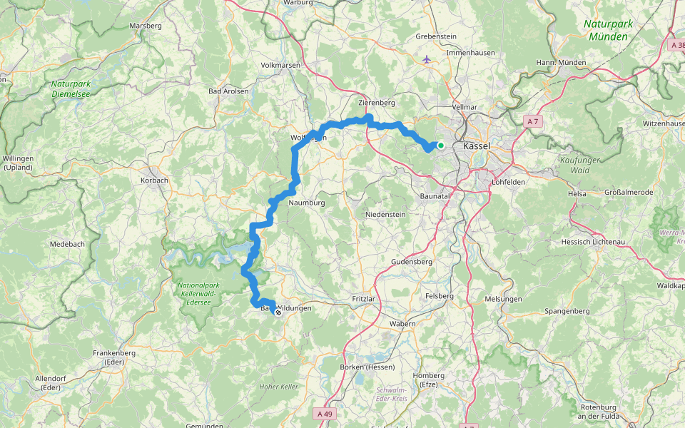 Student path (section 3, Kassel - Bad Wildungen) in Hessen | Walking Map