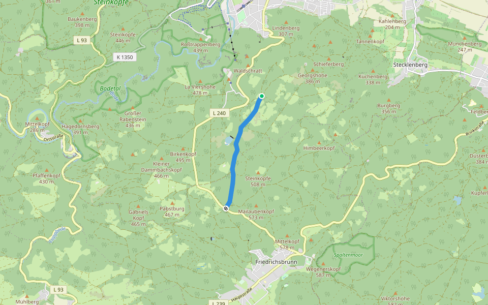 Yellow triangle Thale - Friedrichsbrunn in Sachsen-Anhalt | Walking Map