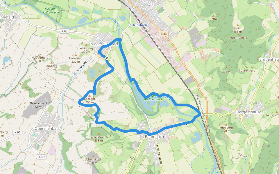 Niederellenbach circular route N2 in Hessen | Walking Map