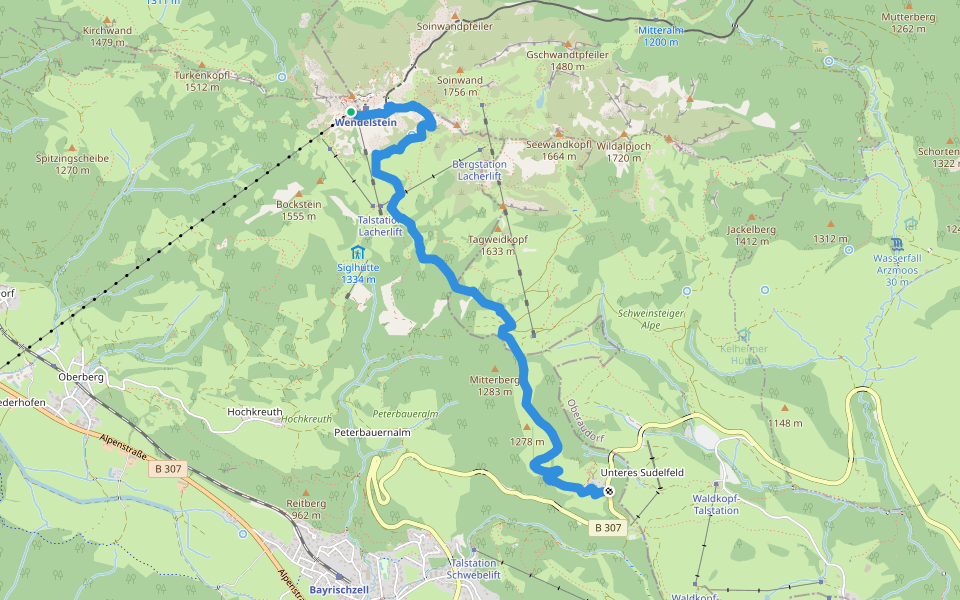 Wendelstein - Sudelfeld pass height in Bayern | Walking Map