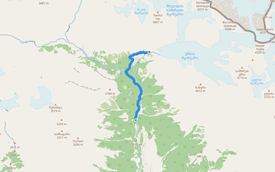 Mazeri - Ushba Glacier in Samegrelo-Zemo Svaneti | Walking Map