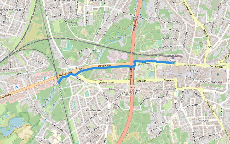 De Maten approach route Genk station in Vlaams Gewest | Walking Map