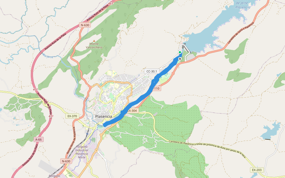 Plasencia River Walk, Downstream in Extremadura | Walking Map