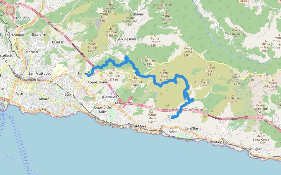 Nervi - Monte Fasce - Premanico - Borgoratti in Liguria | Walking Map