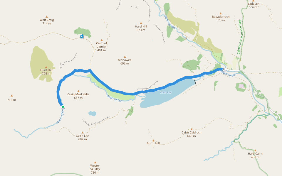 Invermark a Loch Lee, cataratas de Unich y cataratas de Damff Ruta de ...
