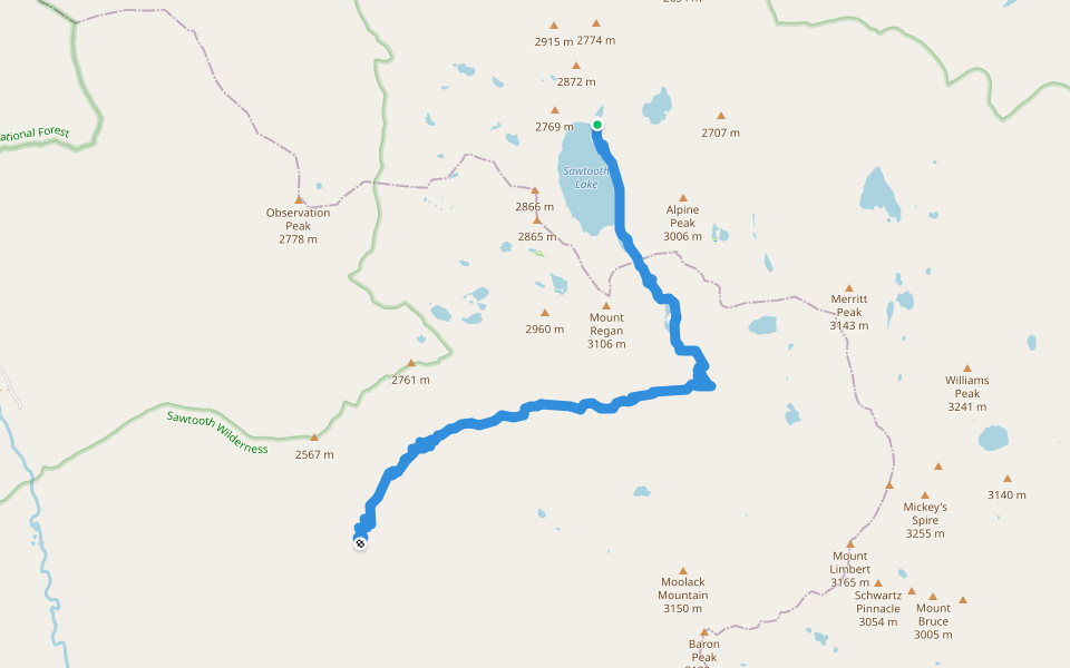 North Fork Baron-Sawtooth Lake Trail in Idaho | Walking Map