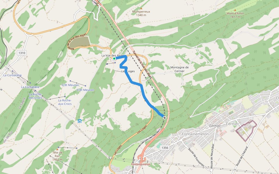 View of the Alpes-Cernier in Neuchâtel | Walking Map