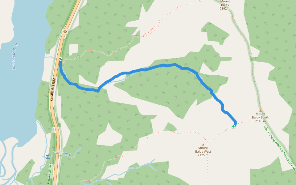 Mount Baldy Circuit Descent Route in Alberta | Walking Map