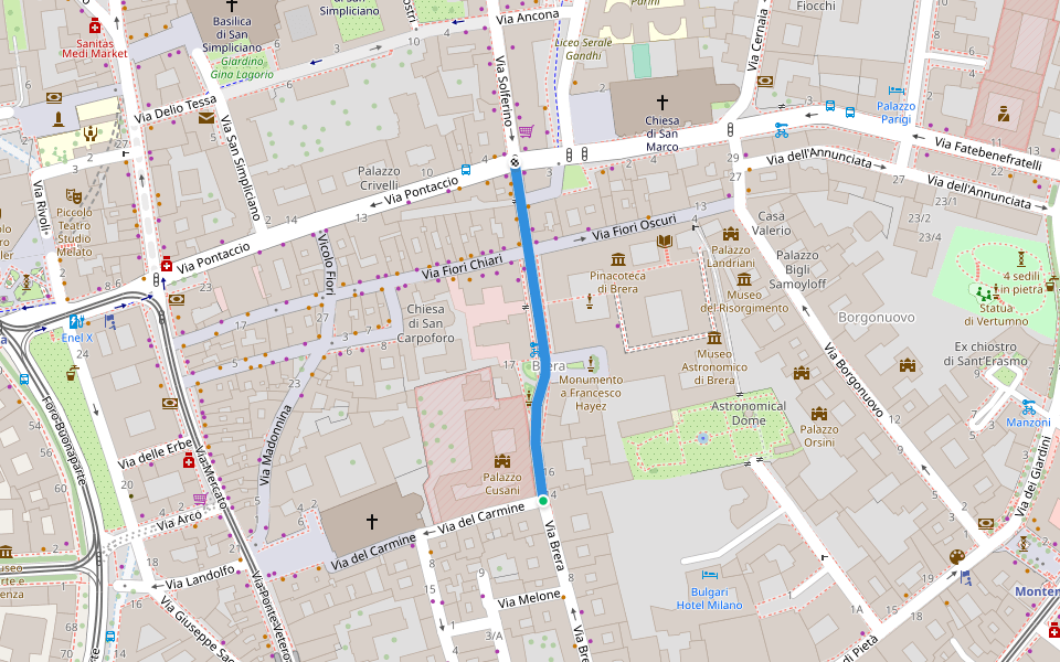 Via Brera in Lombardia | Walking Map