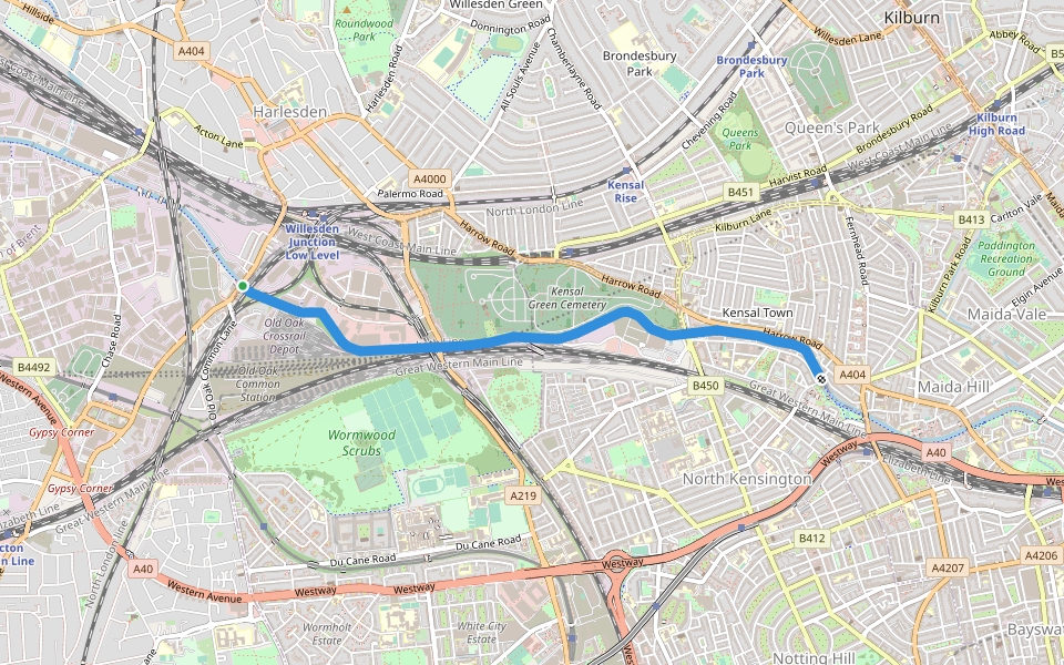 Grand Union Canal (Paddington Branch) towpath in England | Walking Map