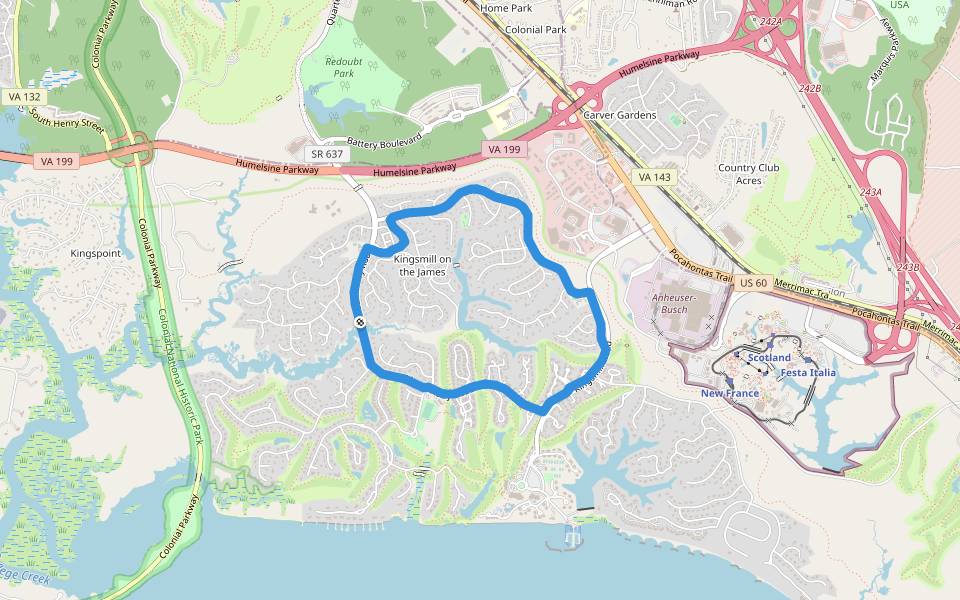 Kingsmill Circle in Virginia | Walking Map