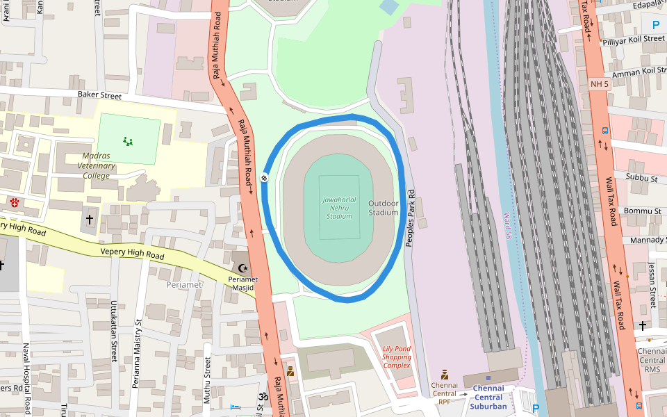 Jawaharlal Nehru Stadium in Tamil Nadu | Walking Map