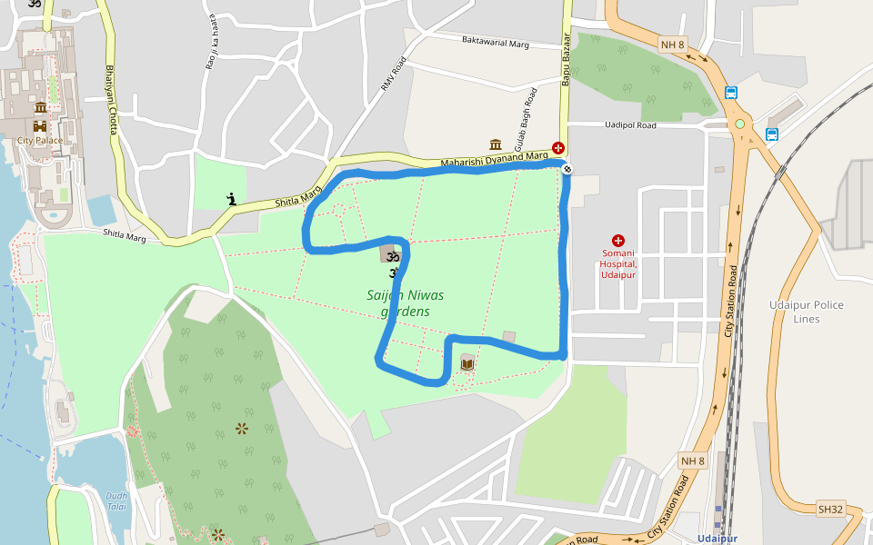 Saijan Niwas gardens in Rajasthan | Walking Map