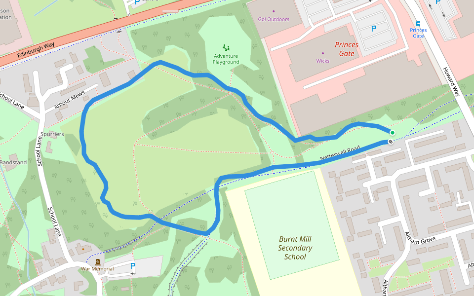 Harlow Town Park In England Walking Map