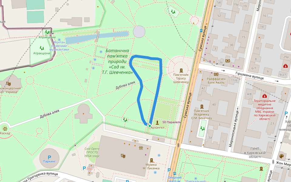Taras Shevchenko Garden in Kharkivs'ka oblast | Walking Map