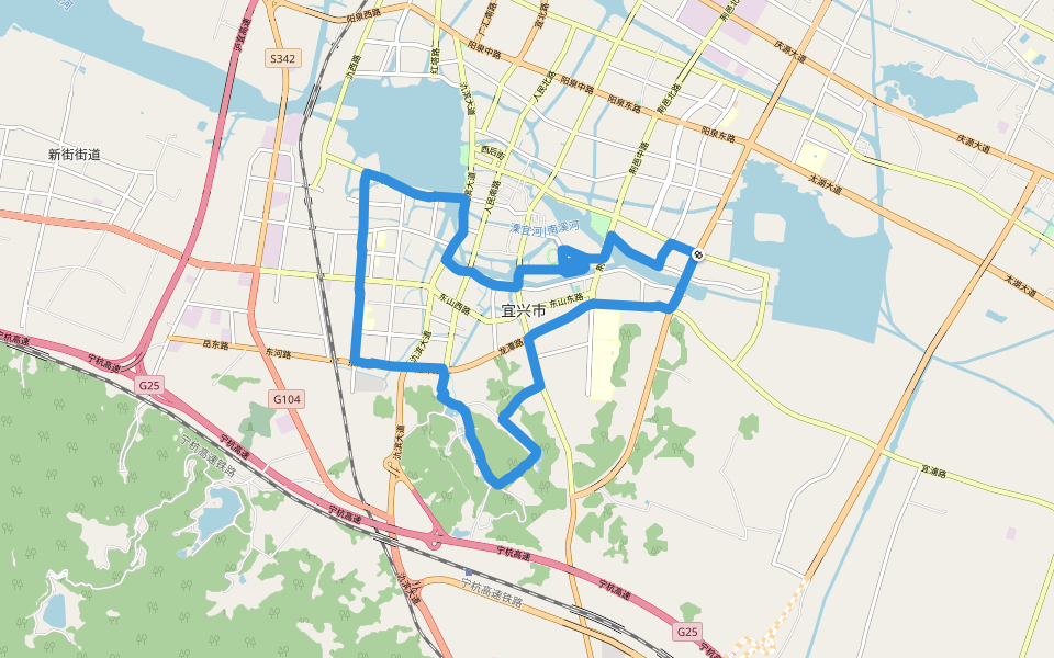 21km loop line in Yixing in Jiang Su Sheng | Walking Map